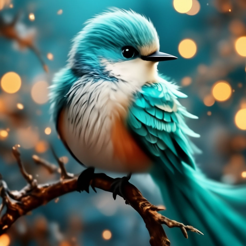 "Cute turquoise mint bird, fantastically beautiful, colorful feathers ...