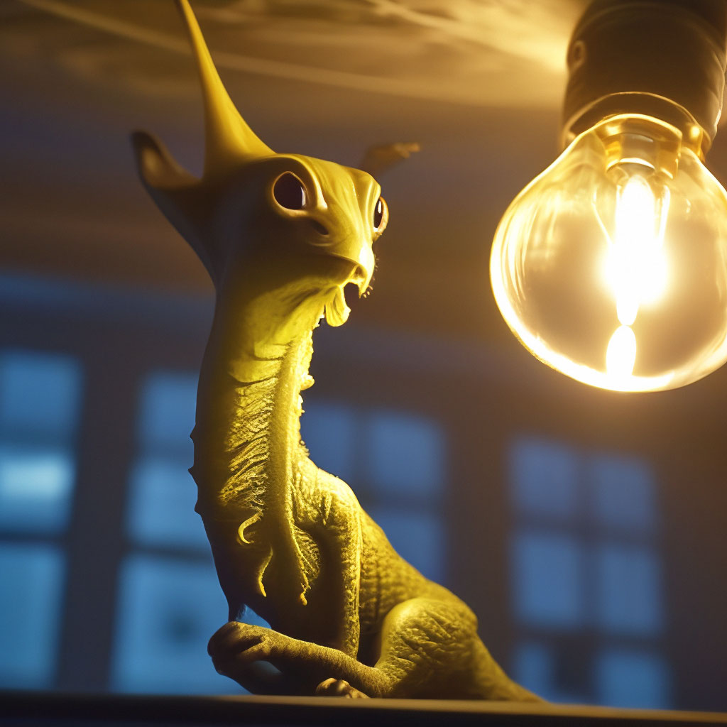 "Fantasy, anthropomorphic creature sitting on the ceiling and sucking a ...