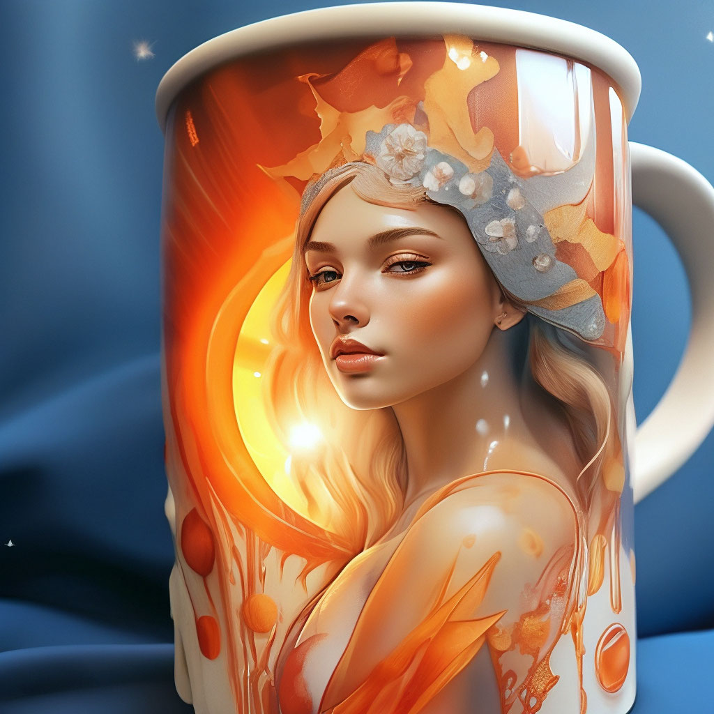 "Mug, girl daughter of the sun in the forehead. Detailed drawing ...