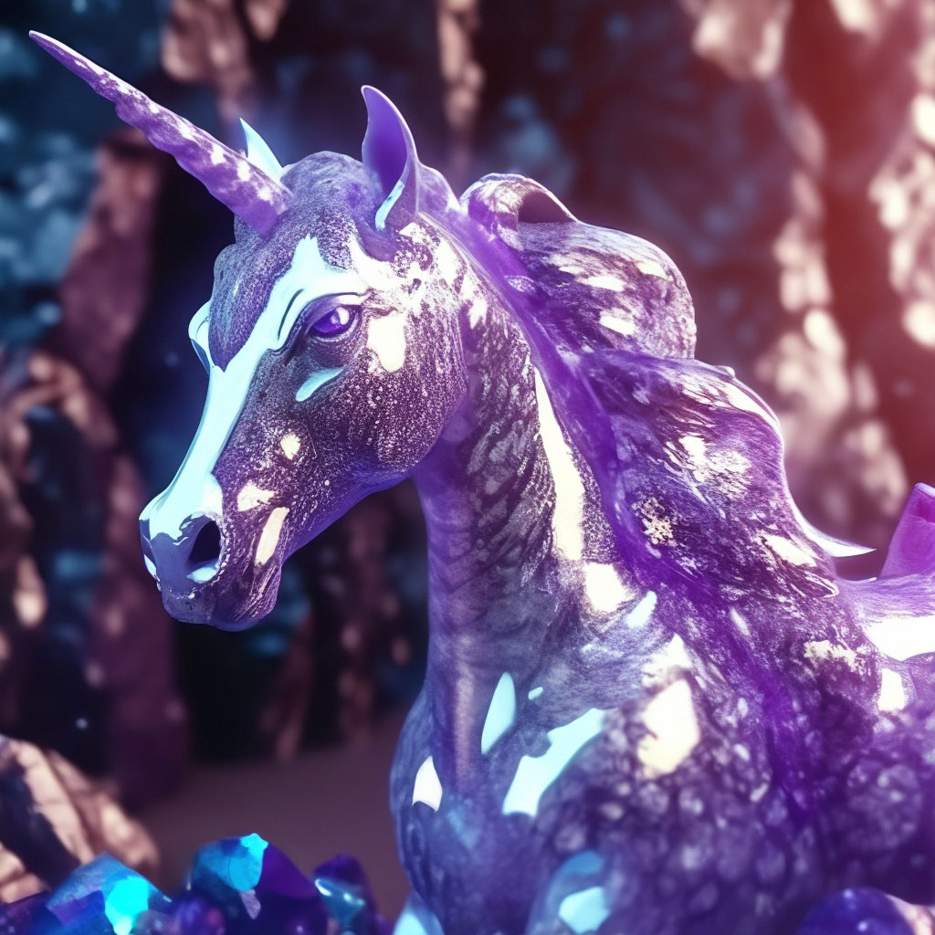 "Unicorn spirit made of transparent amethyst with a magical shiny ...