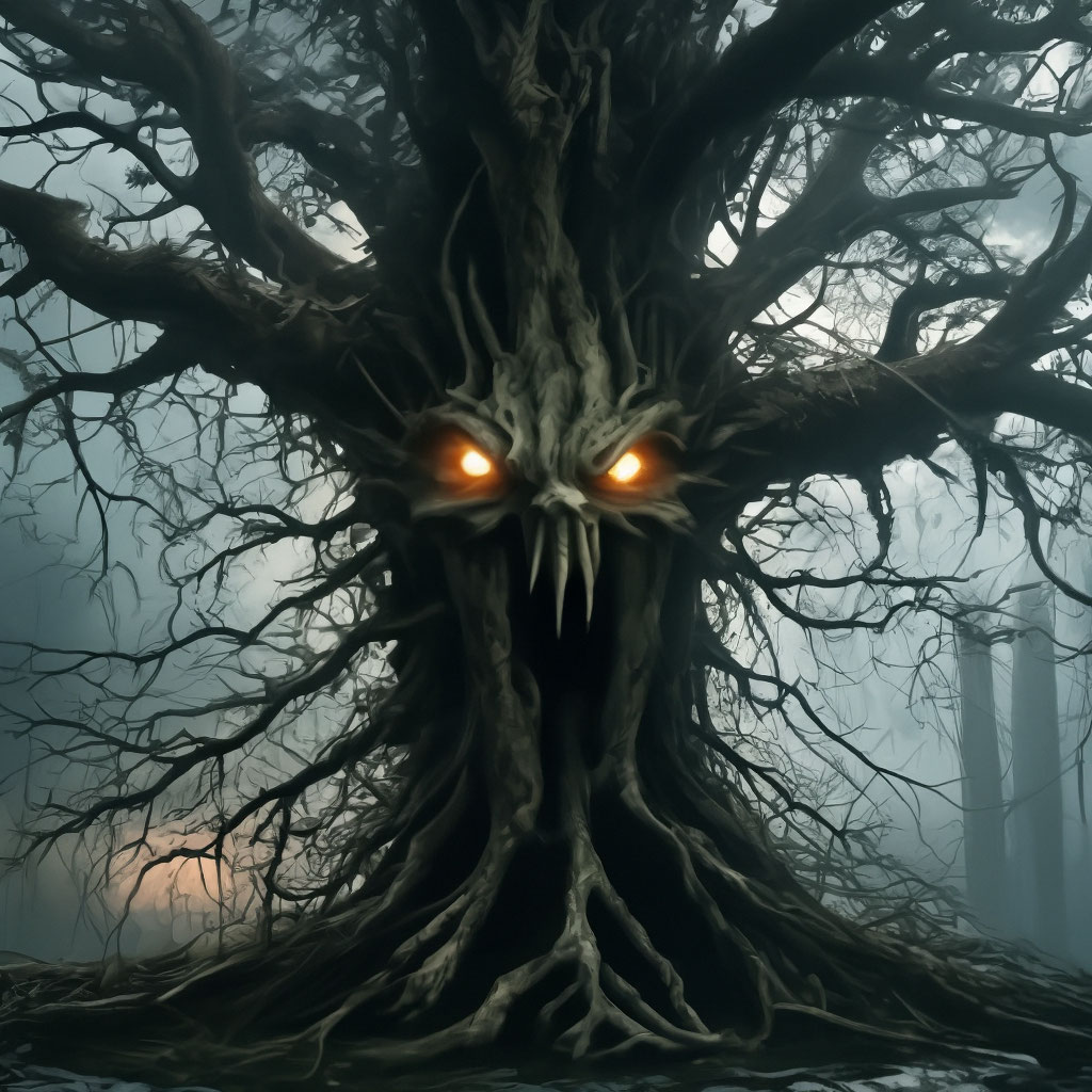 "A scary living tree" — image created in Shedevrum