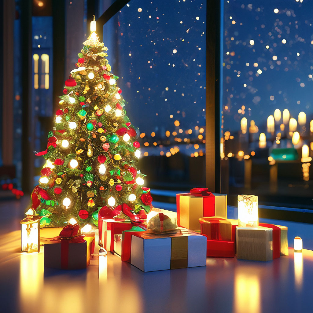 "Christmas tree and with gifts, 128k graphics the detail is high 64k ...