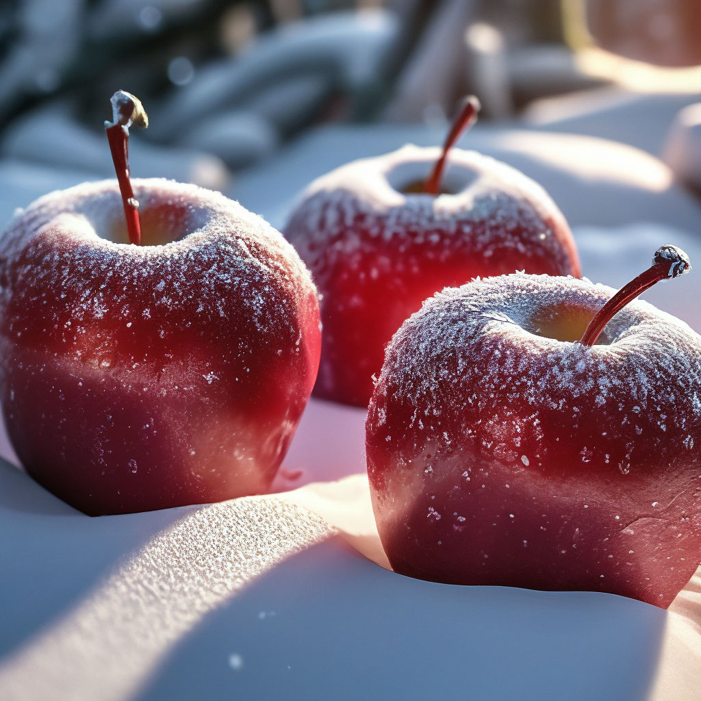"Red and scarlet apples on shimmering snow professional photo ...