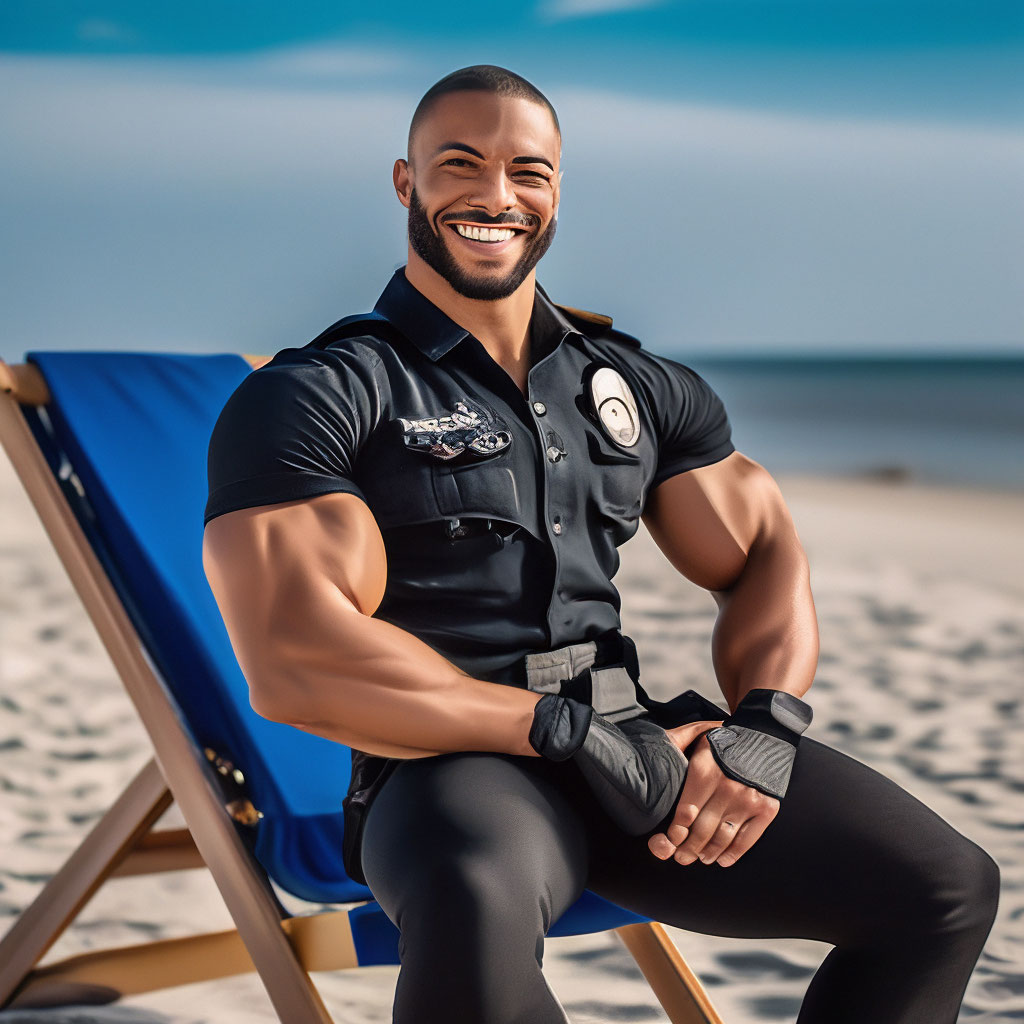 "Policeman young guy bodybuilder huge shaved temples masculine face ...