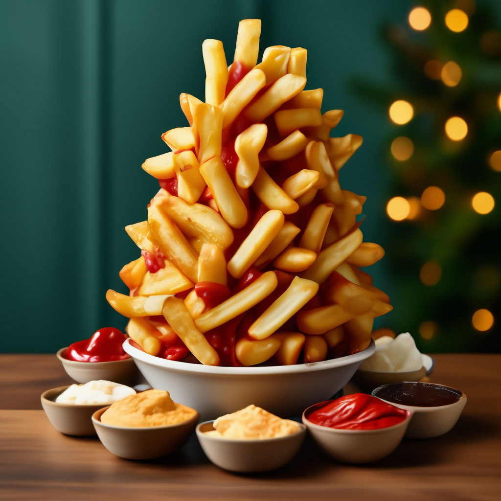 "A tree with french fries and sauces" — image created in Shedevrum