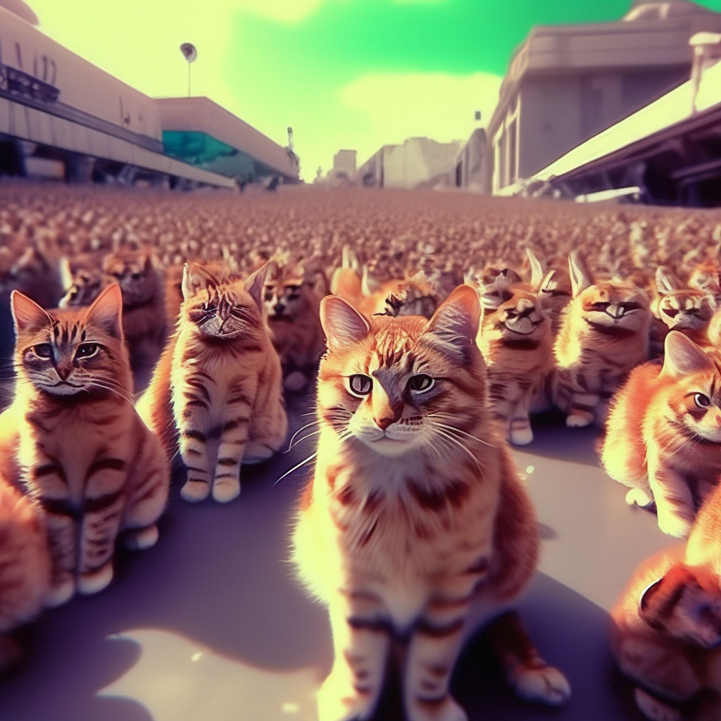 "I will drop 250 tons of cats on you" — image created in Shedevrum