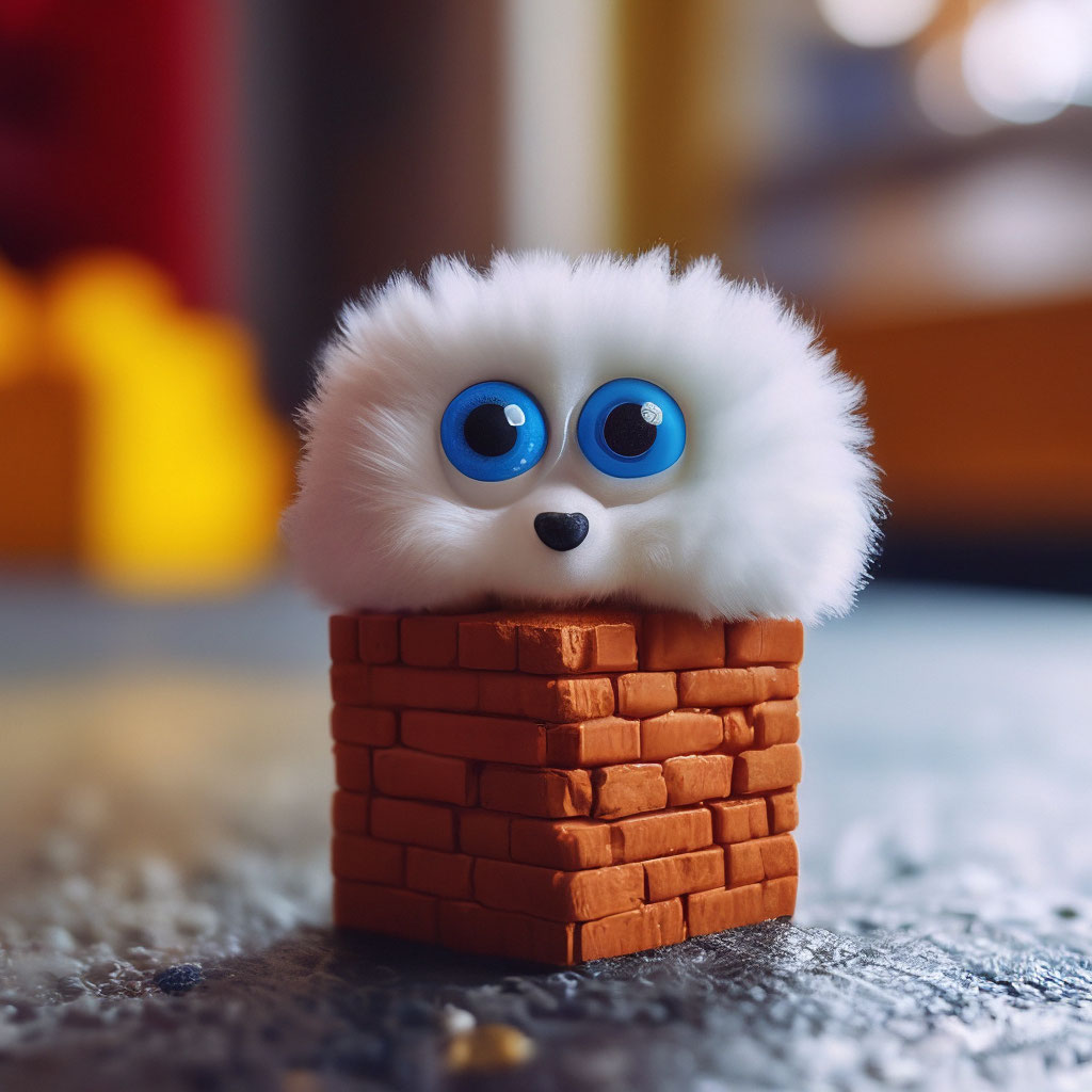 "Anthropomorphic fluffy brick with big beautiful eyes in the form of a ...