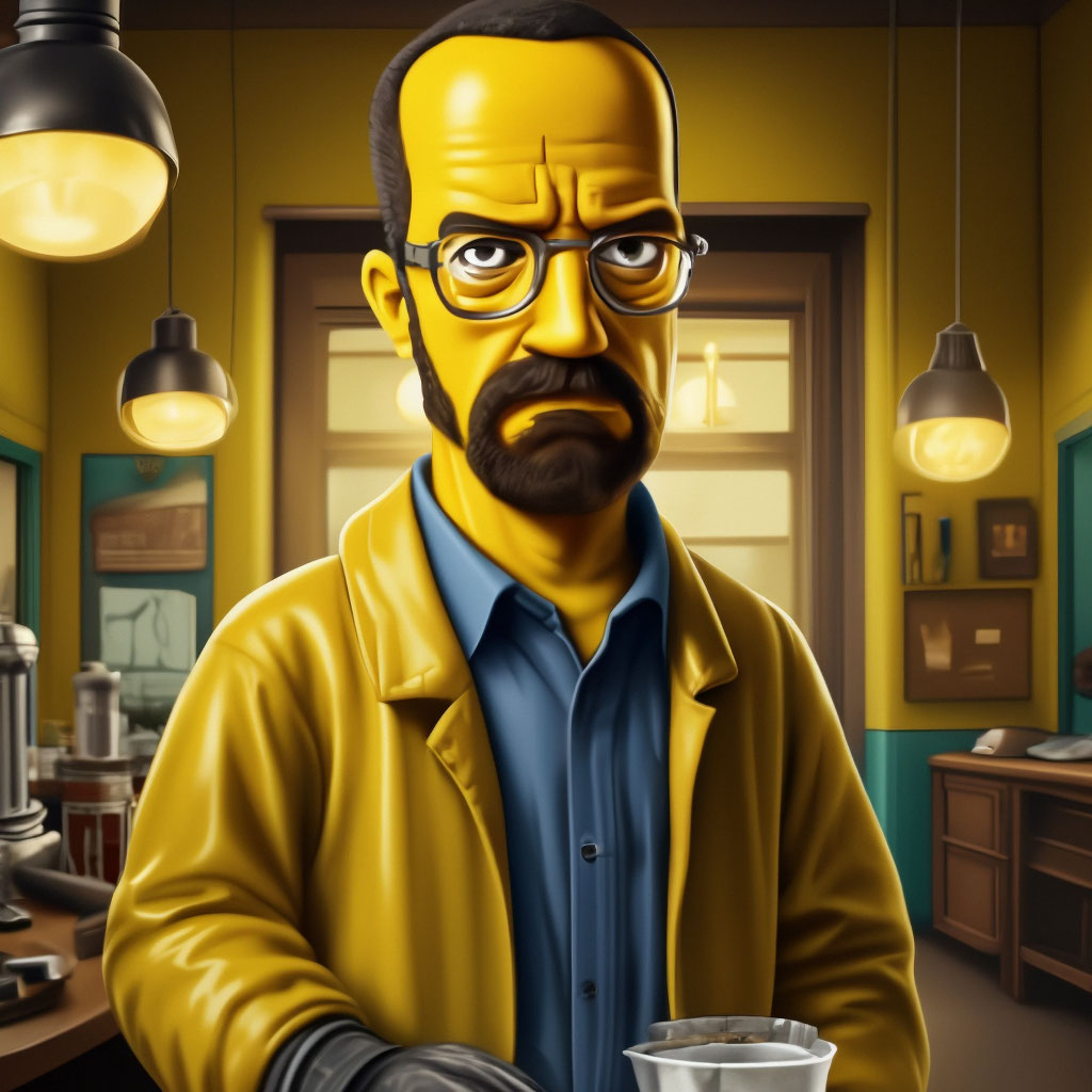 "Breaking bad in the style of the Simpsons" — image created in Shedevrum