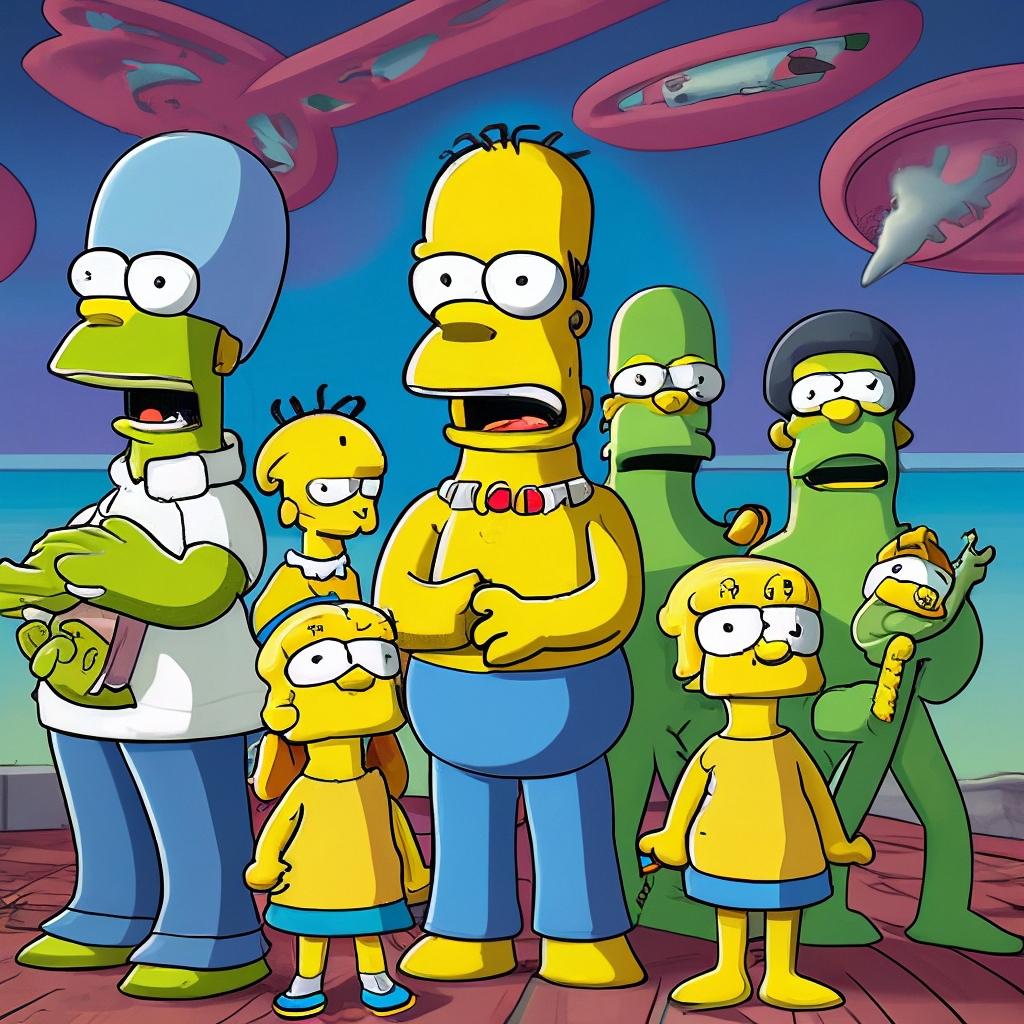 "The Simpsons family and aliens" — image created in Shedevrum