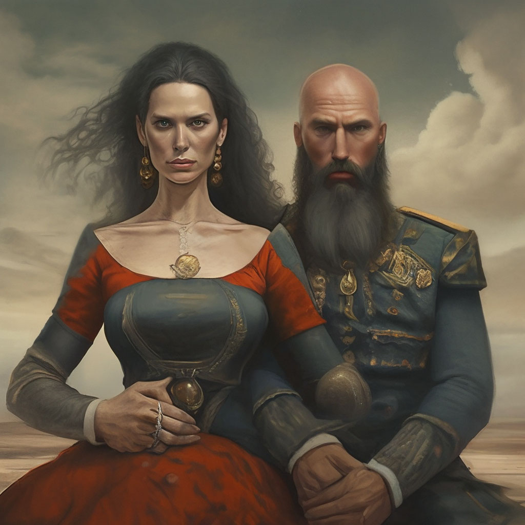 "A harsh man with a harsh woman" — image created in Shedevrum