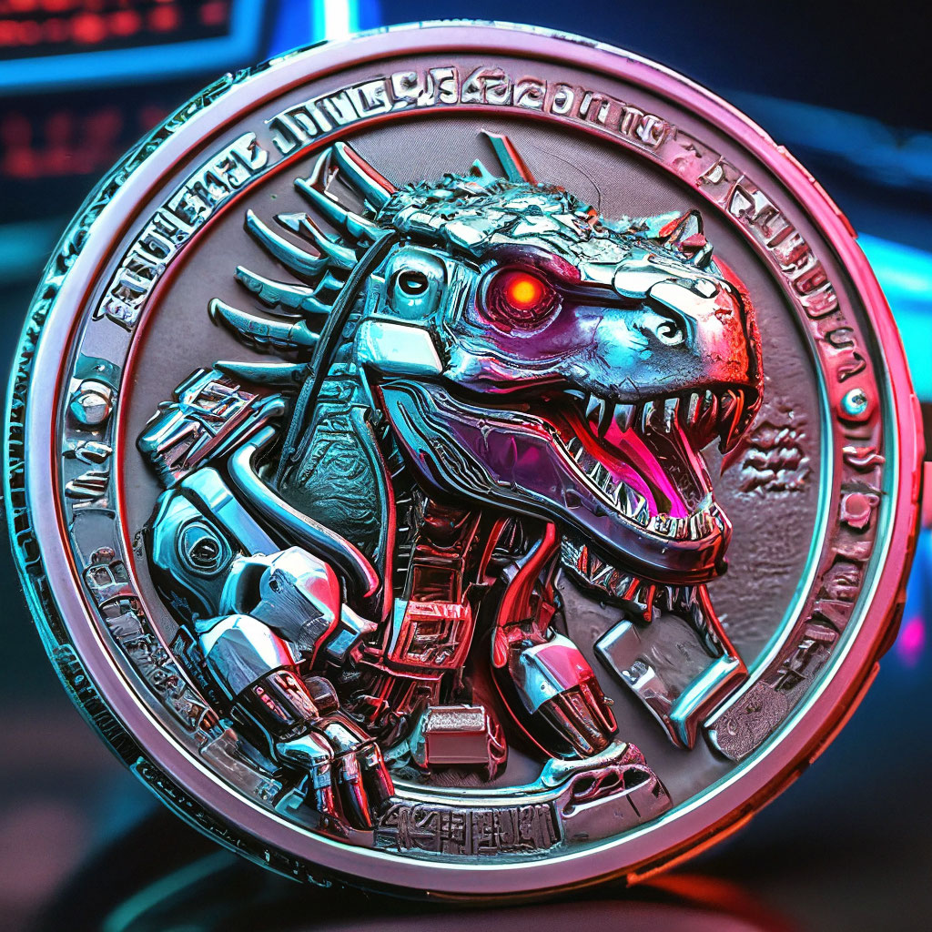 "🦖 - An epic collectible cyberpunk coin in the style of cyberpunk ...