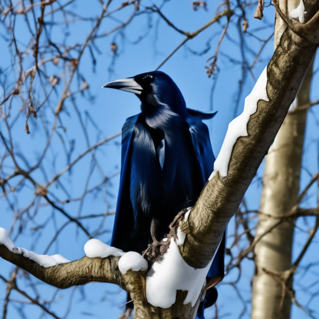 "A rook on a tall tree not on a blue sky background in a blue coat ...