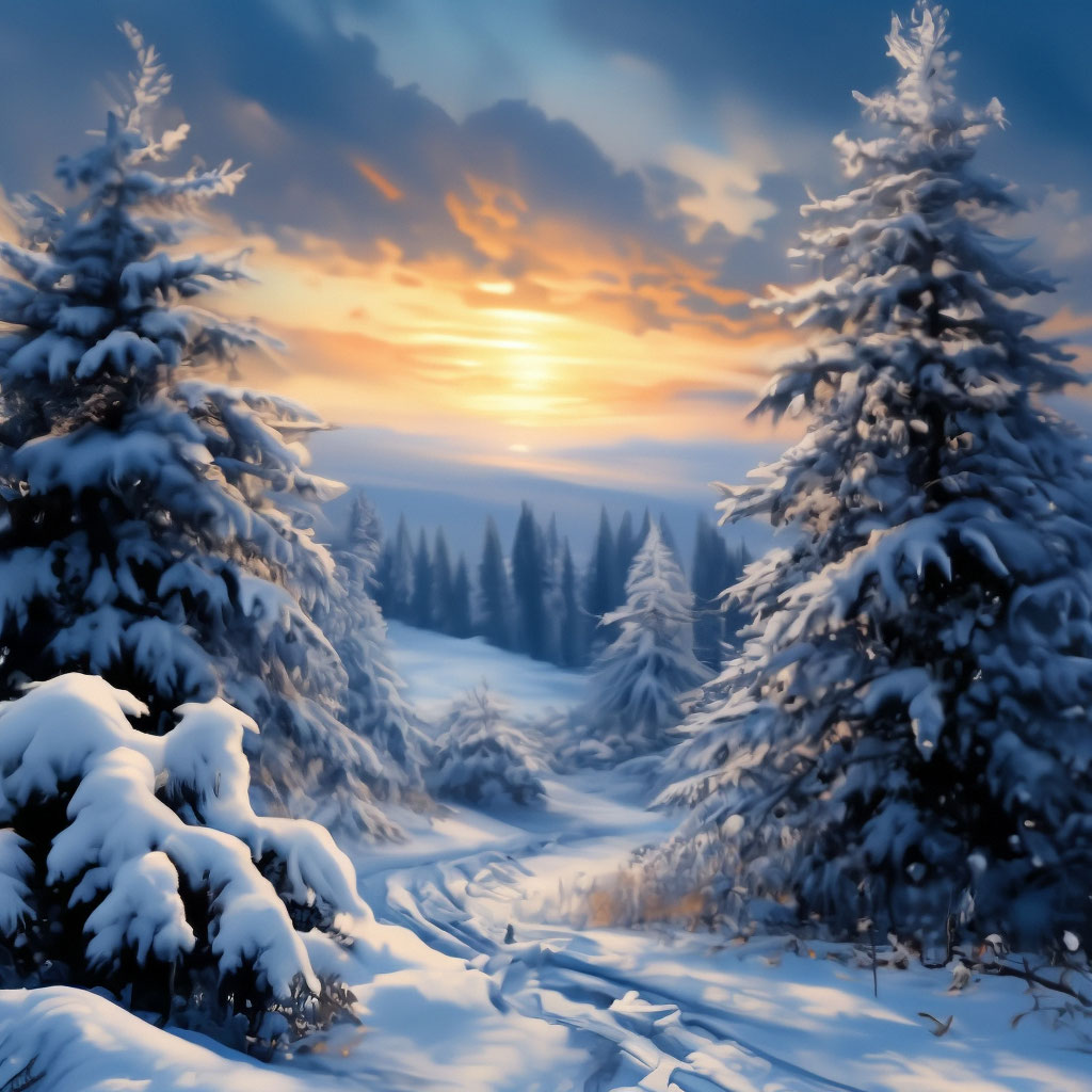 "Winter landscape in light blue tones, blue sky, refined and filigree ...