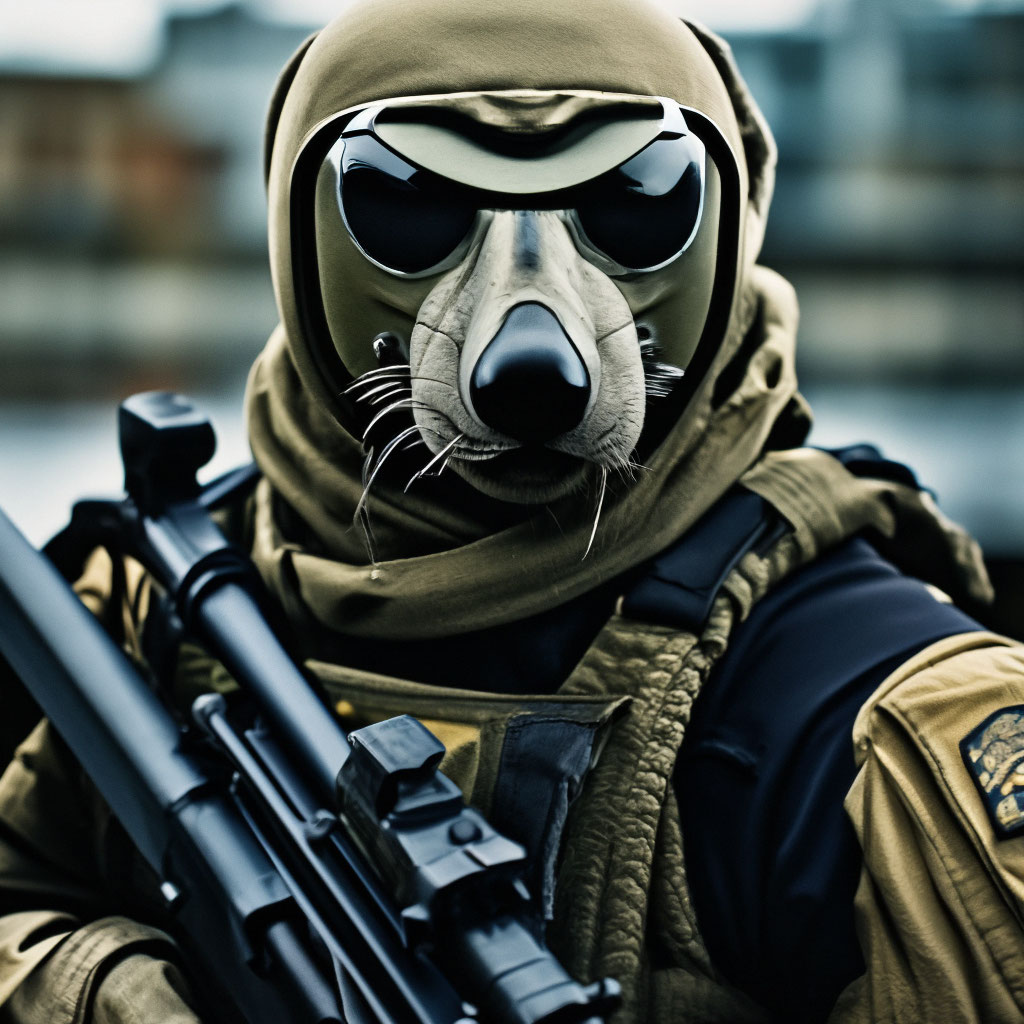 "Anthropomorphic Navy Seal Special Forces" — image created in Shedevrum