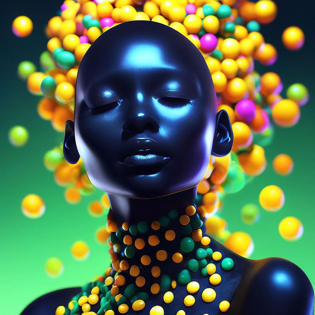"🎊 a black androg.ynous with colorful dots on her face, in the style of ...