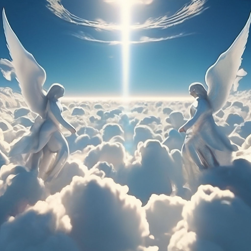"Guardian angels in the sky in the clouds, beautiful, aesthetically ...
