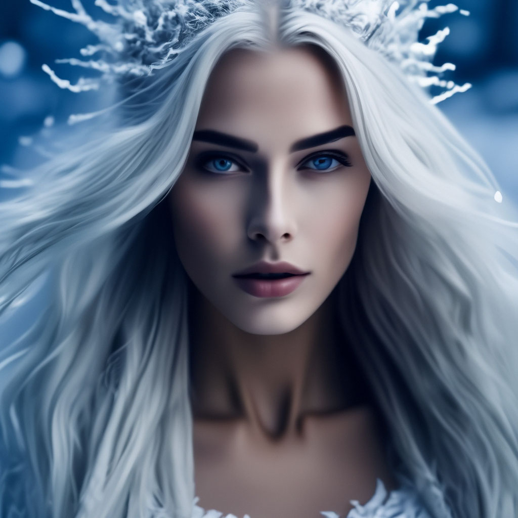 "Snow Queen cold beauty high cheekbones expressive blue eyes straight ...