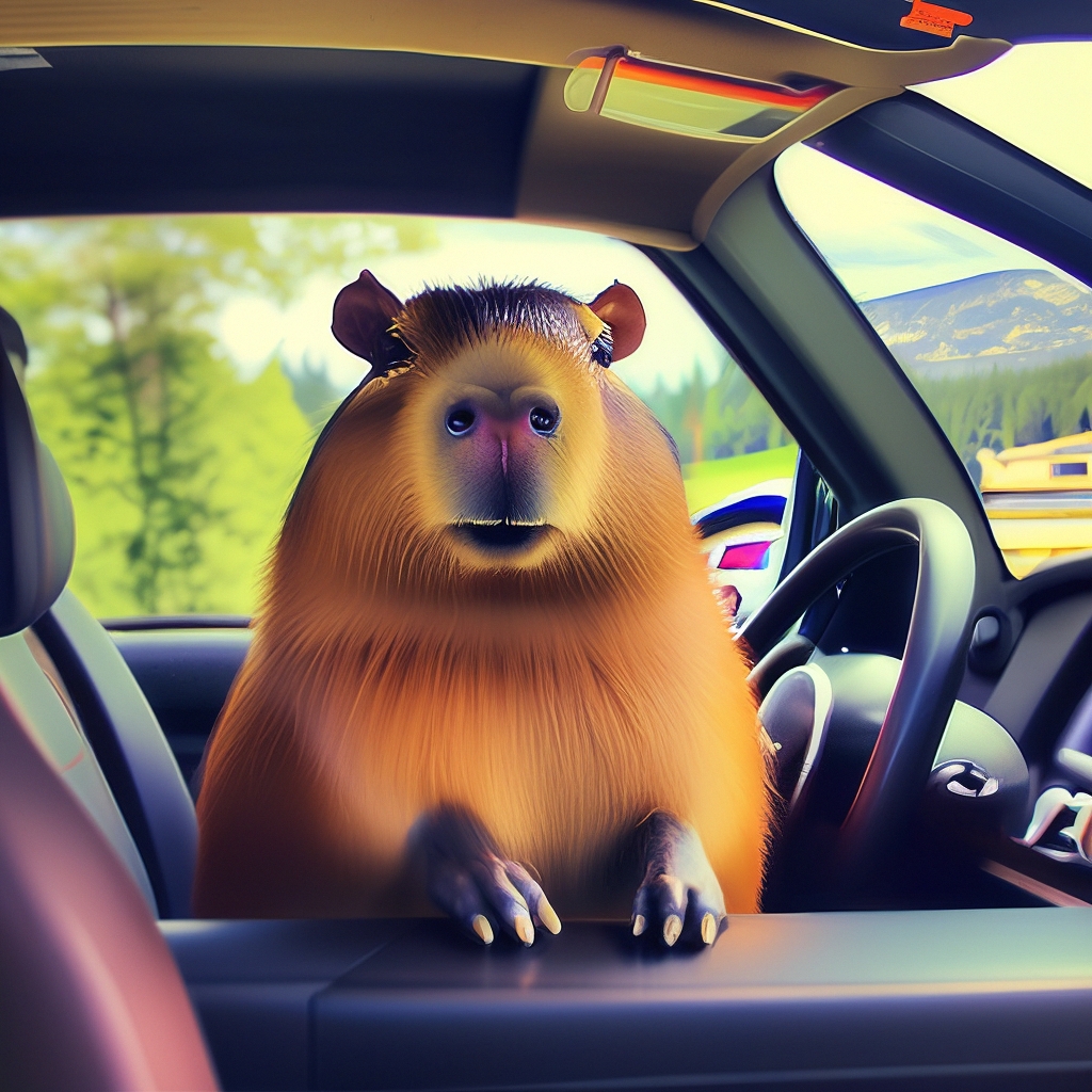 "Capybara by car" — image created in Shedevrum
