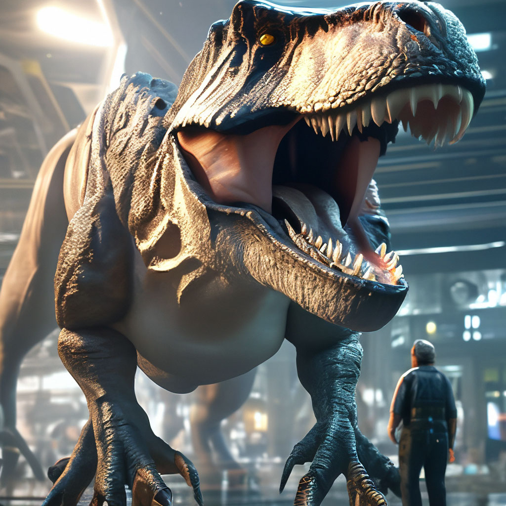 "Mega huge Tyrannosaurus Rex,3d,super realistic,volumetric detail,mega ...