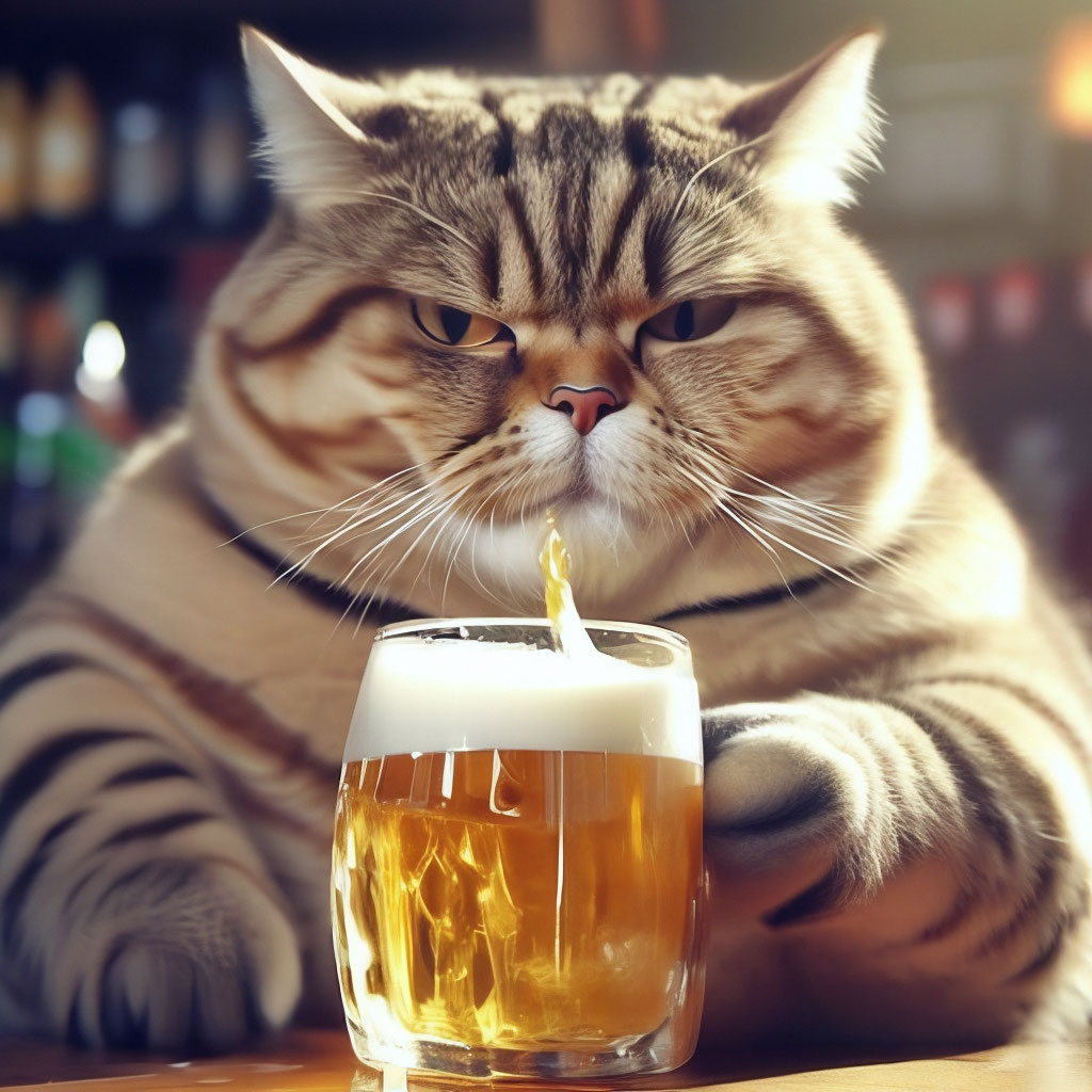"Fat cat drinking beer, close-up, high resolution , in good quality ...