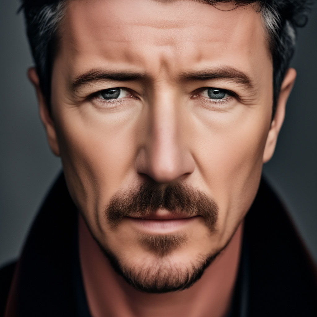 "Aidan Gillen is an actor.Raund face,big eyes,handsome.Realistic studio ...
