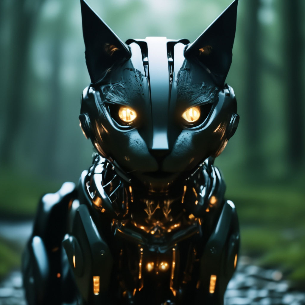 "A scary and terrible robot cat" — image created in Shedevrum