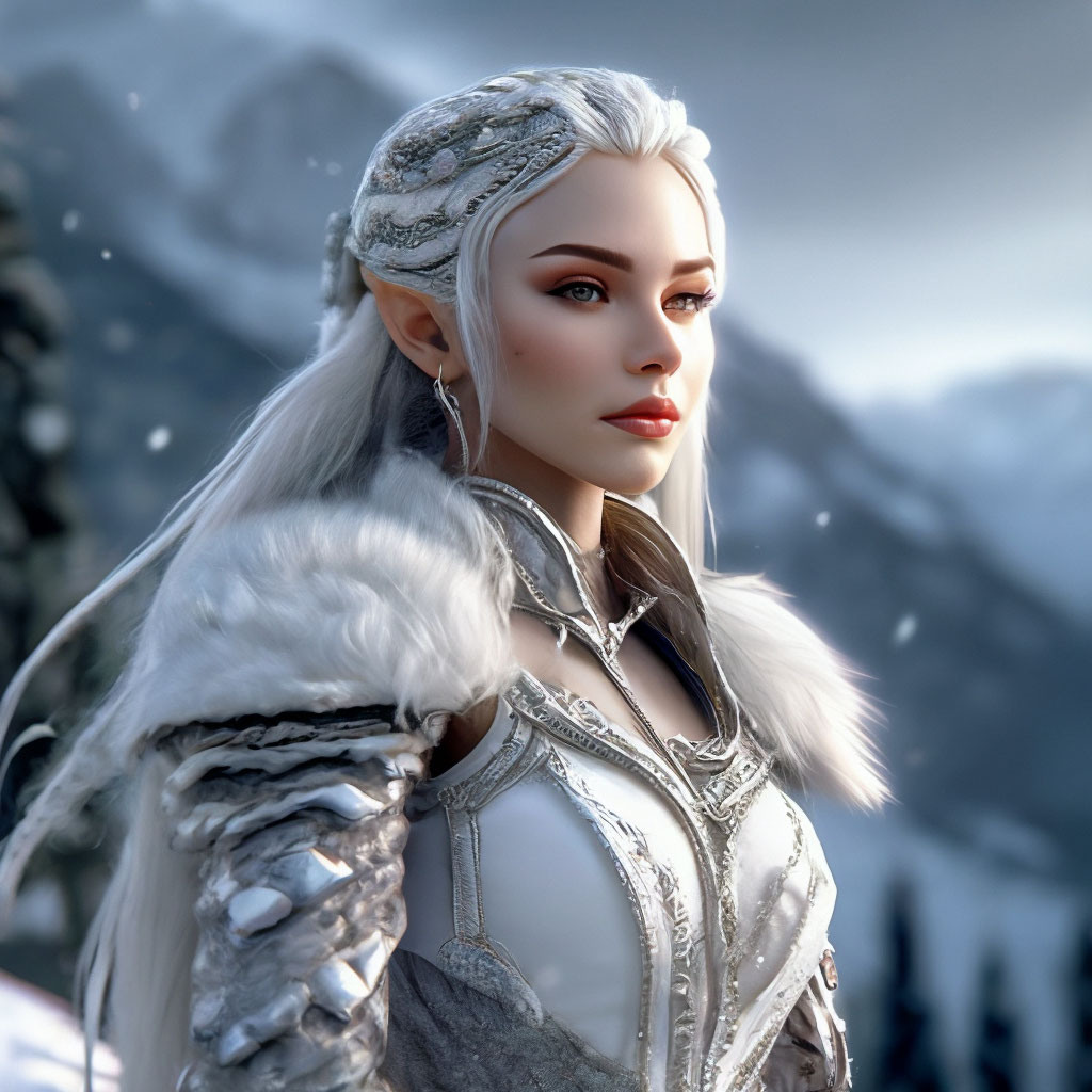 "Pointy ear pretty female elf with long intricately braided white hair ...