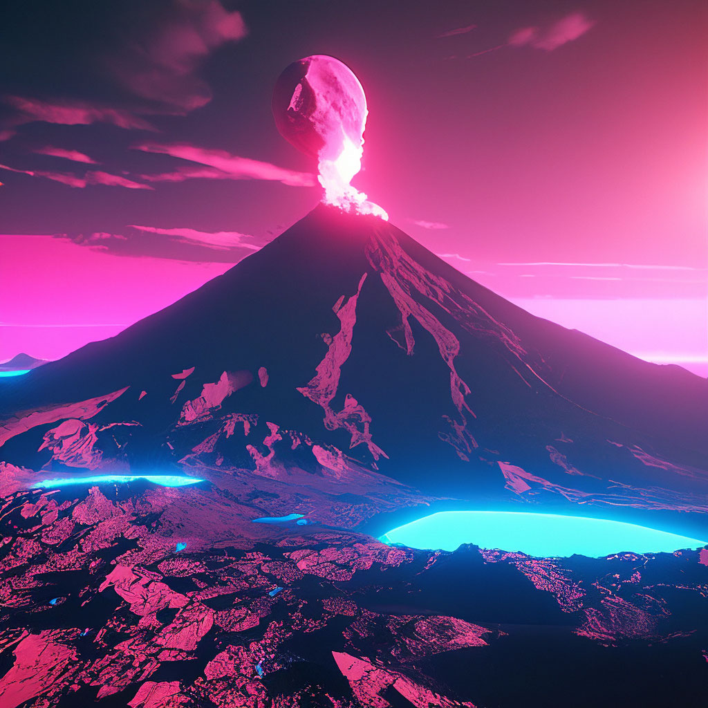 "Large volcano with crater, fictional landscape, 4K, 3D, focus on ...