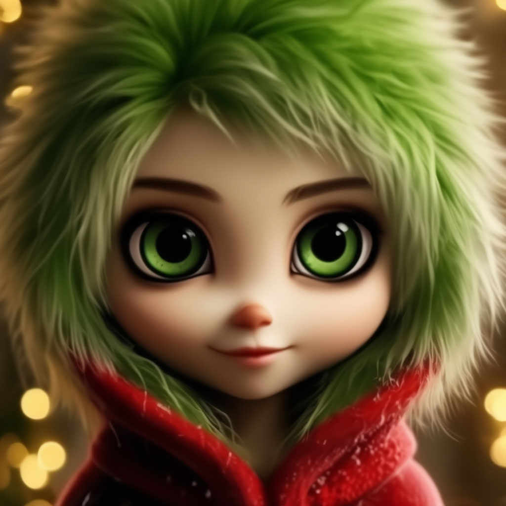 "Cute Mr. Grinch, cute face, big eyes, long eyelashes, Christmas ...