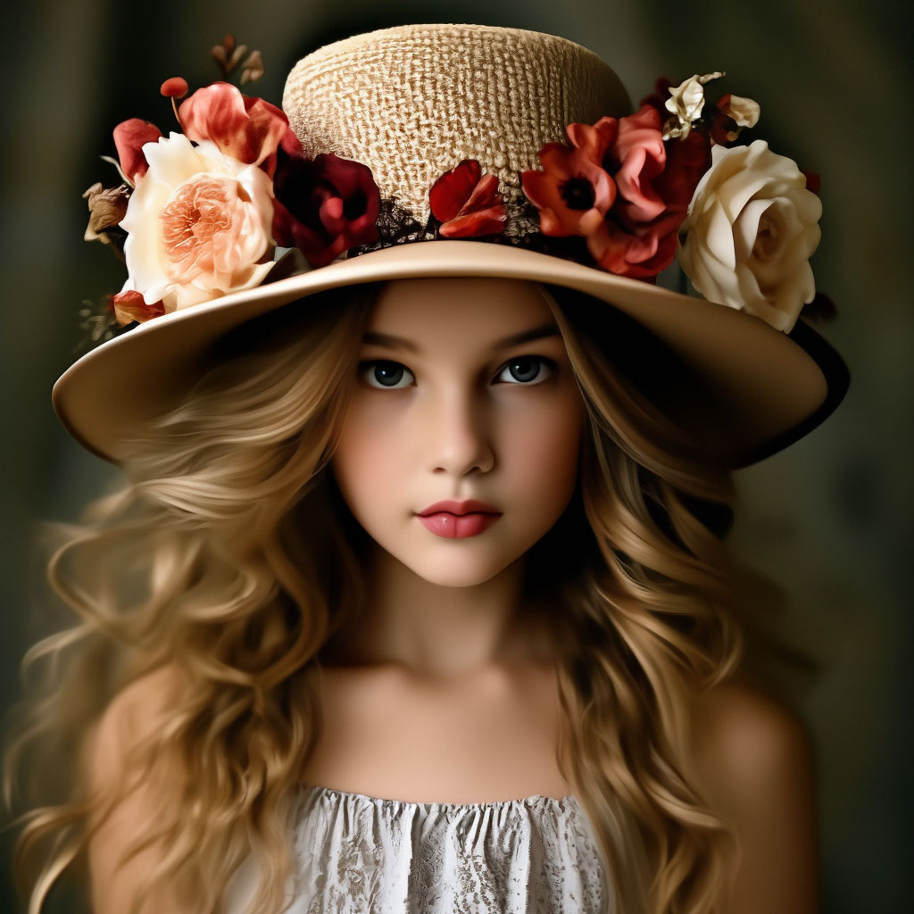"Gorgeous girl hat with flowers" — image created in Shedevrum