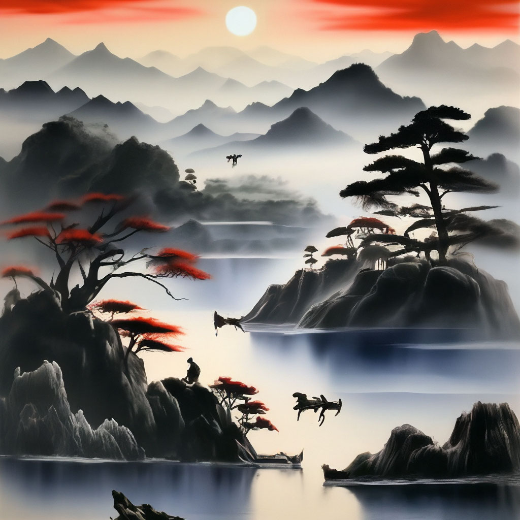 "Chinese traditional ink painting,haboku landscape" — image created in ...