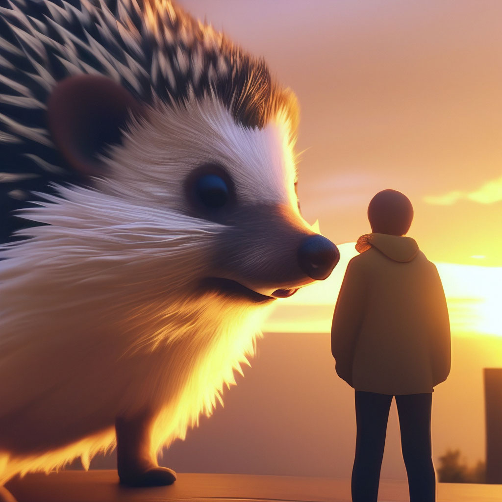 "Surprised, huge hedgehog eyes, after the news" — image created in ...