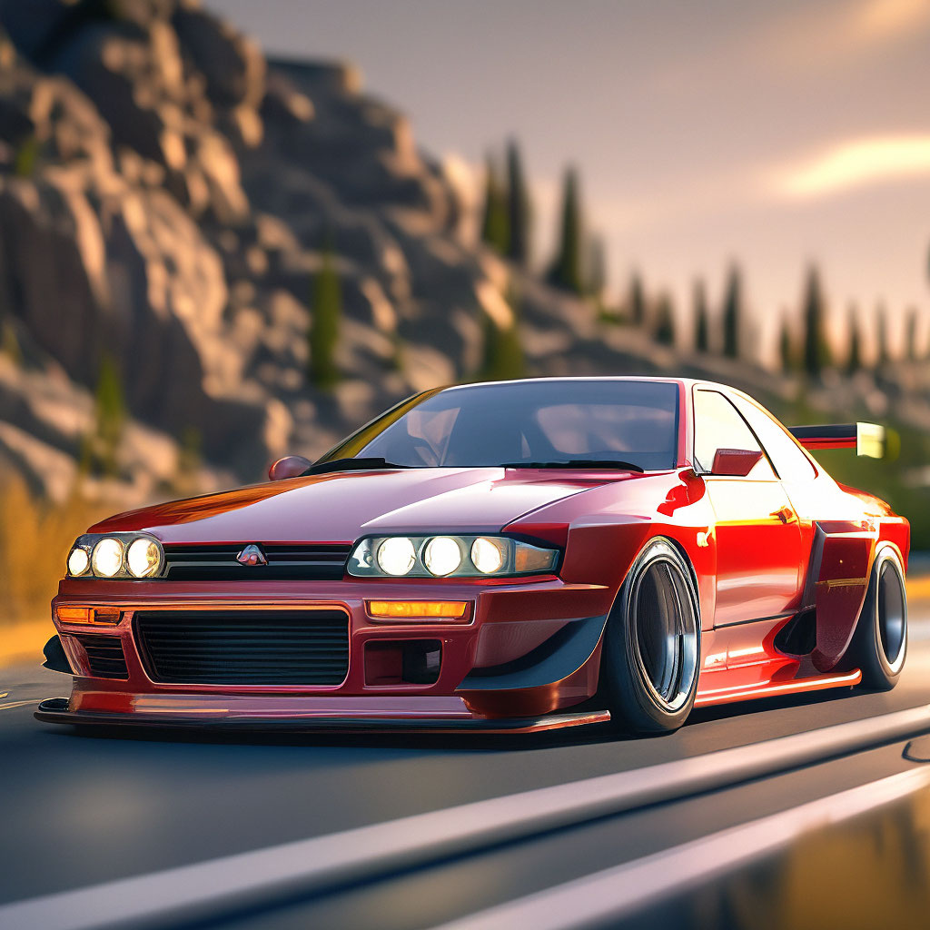 "Nissan skyline gtr r31. in a body kit. standing on the road ...