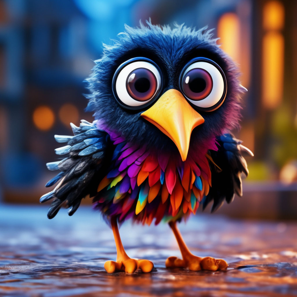 "Funny cute creep bug-eyed funny multicolored crow overditalized ...