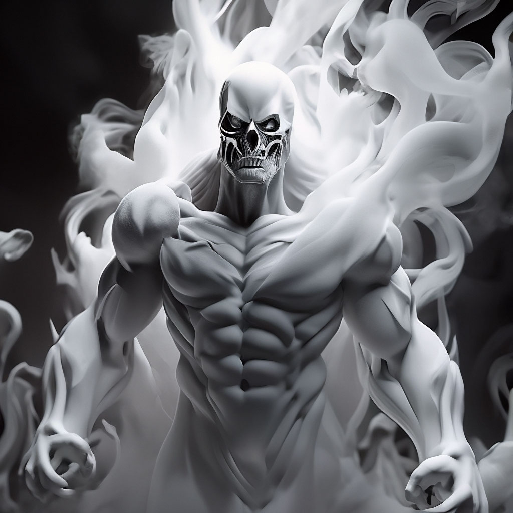 "Phantom, ghostly, hulk, white and black smoke, aura of light, lich ...