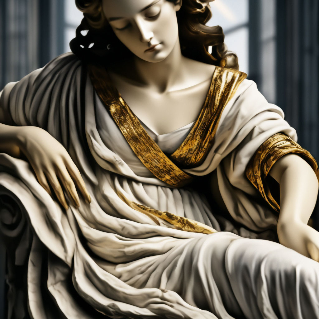 "Beautiful Greek statue of a reclining woman made of white and black ...
