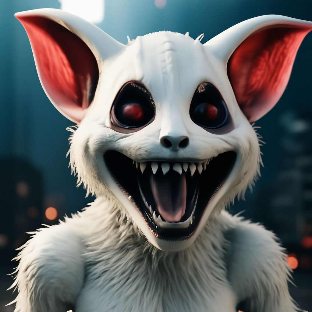 "Low viewing angle, low angle, dewil rat monster drunk white teletubby ...