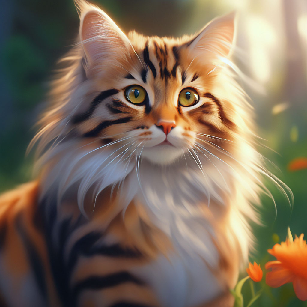 "Tigerish cat, fluffiness, sweetness, beautiful, realistic, f/2.8, 4k ...