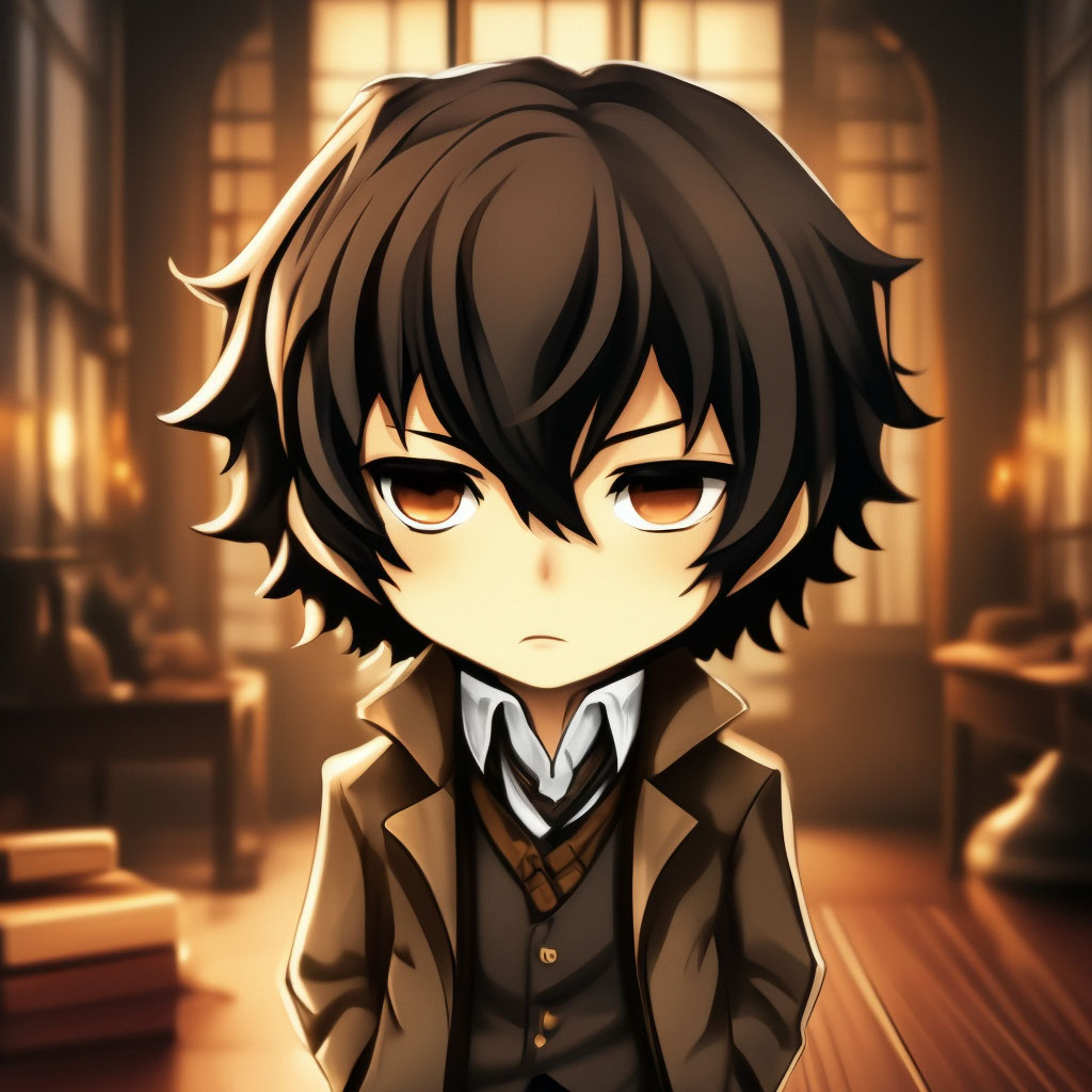 "Dazai funny stories: "Woof!" Chibi" — image created in Shedevrum
