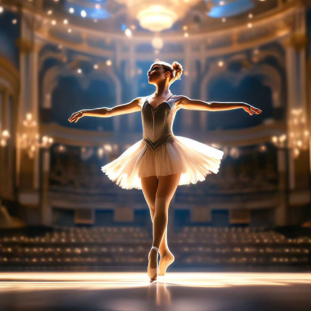 "Theatrical stage,very beautiful ballerina in a twine jump ...
