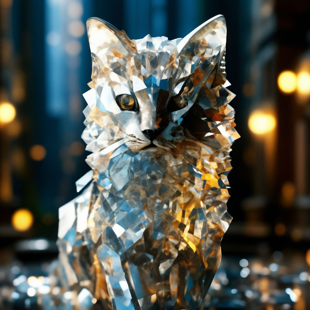 "A live cat made of crystal moves" — image created in Shedevrum
