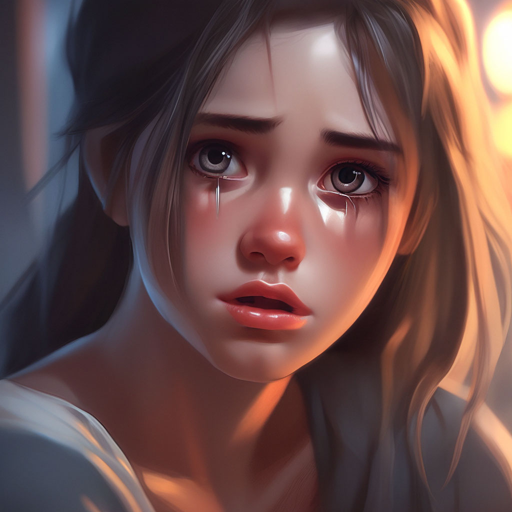 "Beautiful sad girl with tears in her eyes" — image created in Shedevrum