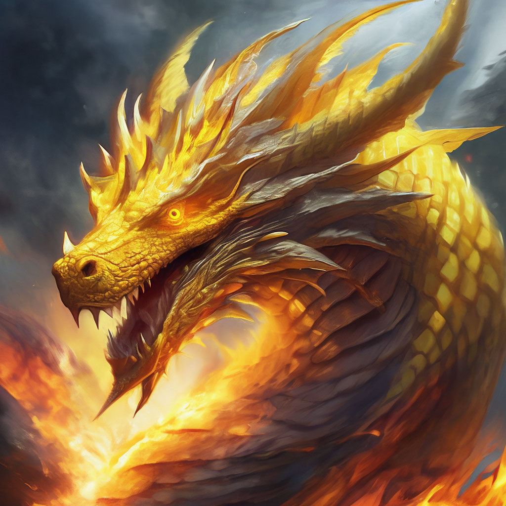 "A large yellow fire dragon" — image created in Shedevrum