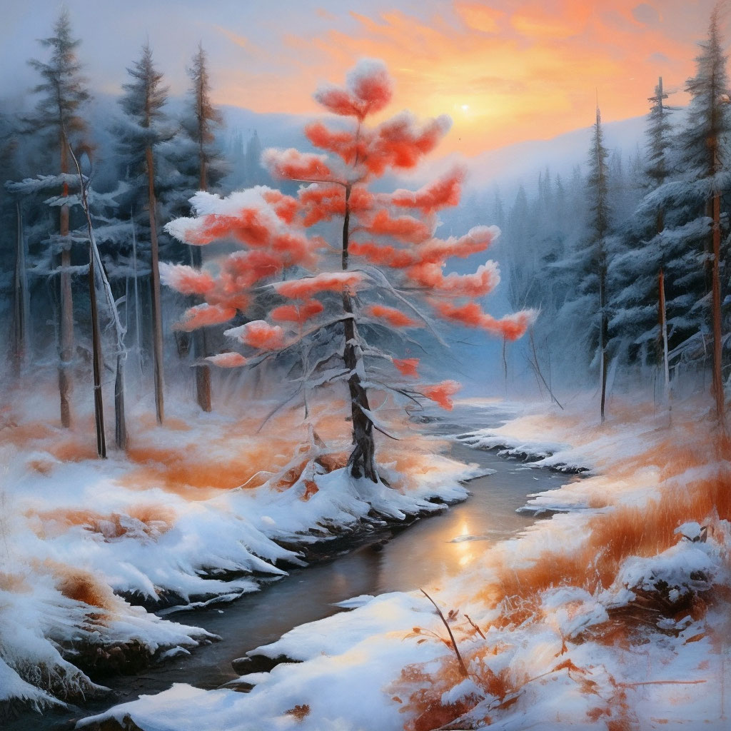 "Winter forest, frozen mountain ash is blushing, lonely between the ...