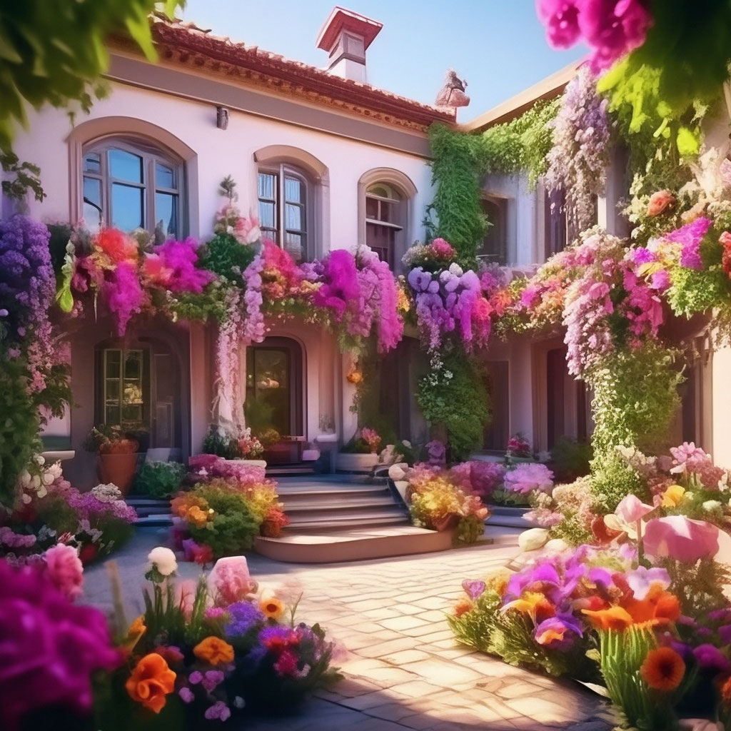 "Beautiful house decorated with flowers, with a beautiful floral ...