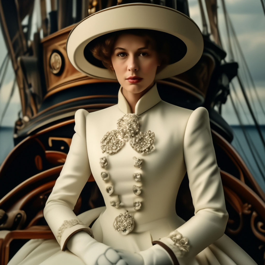 "Empress Alexandra Romanova in a hat and a white suit with a skirt near ...