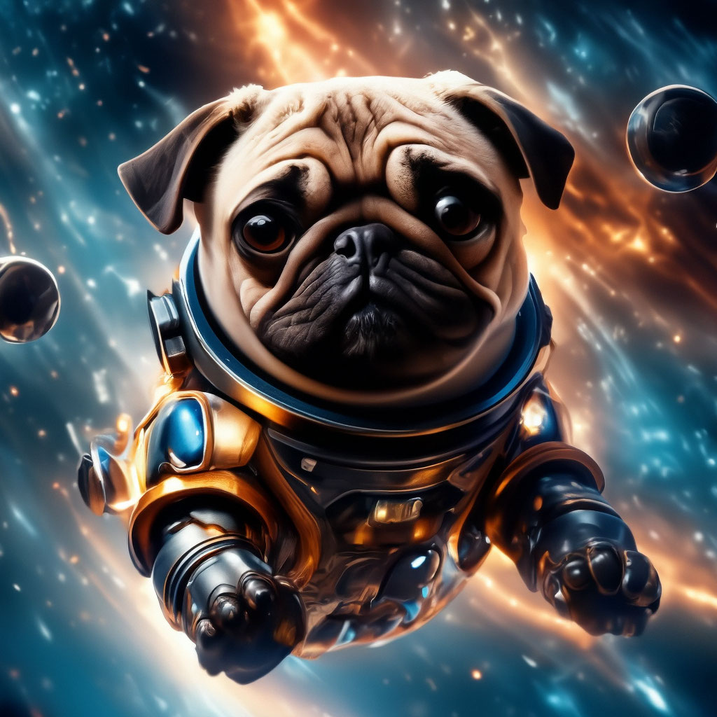 "The pug of the future flies in the vastness of space, beautifully, the ...