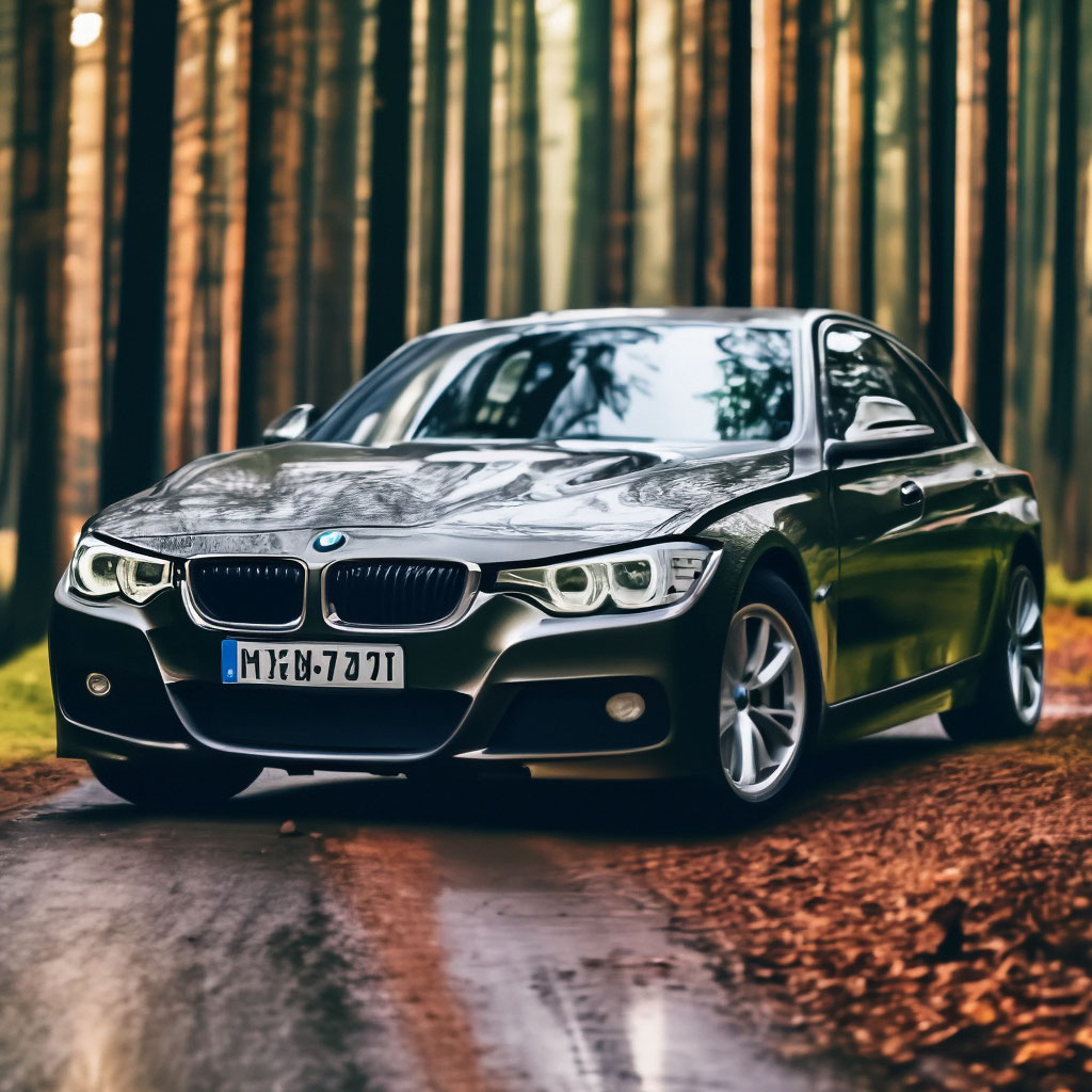 "BMW car in the middle of the forest" — image created in Shedevrum