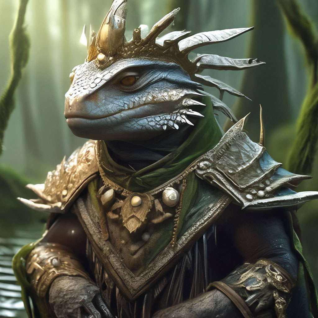 "An anthropomorphic lizard. Big, broad-shouldered, muscular. Druid. In ...