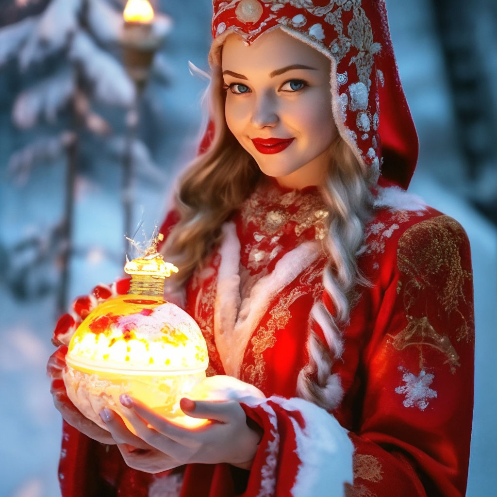 "The beautiful Snow Maiden from a Russian fairy tale in red vareshki ...